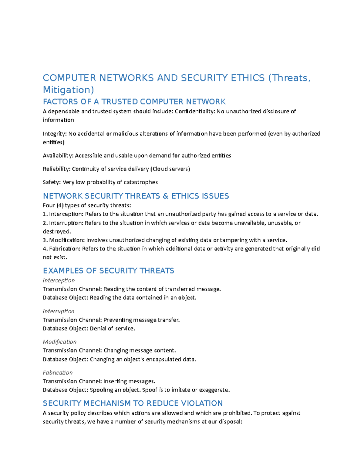 Computer Networks AND Security Ethics - COMPUTER NETWORKS AND SECURITY ...