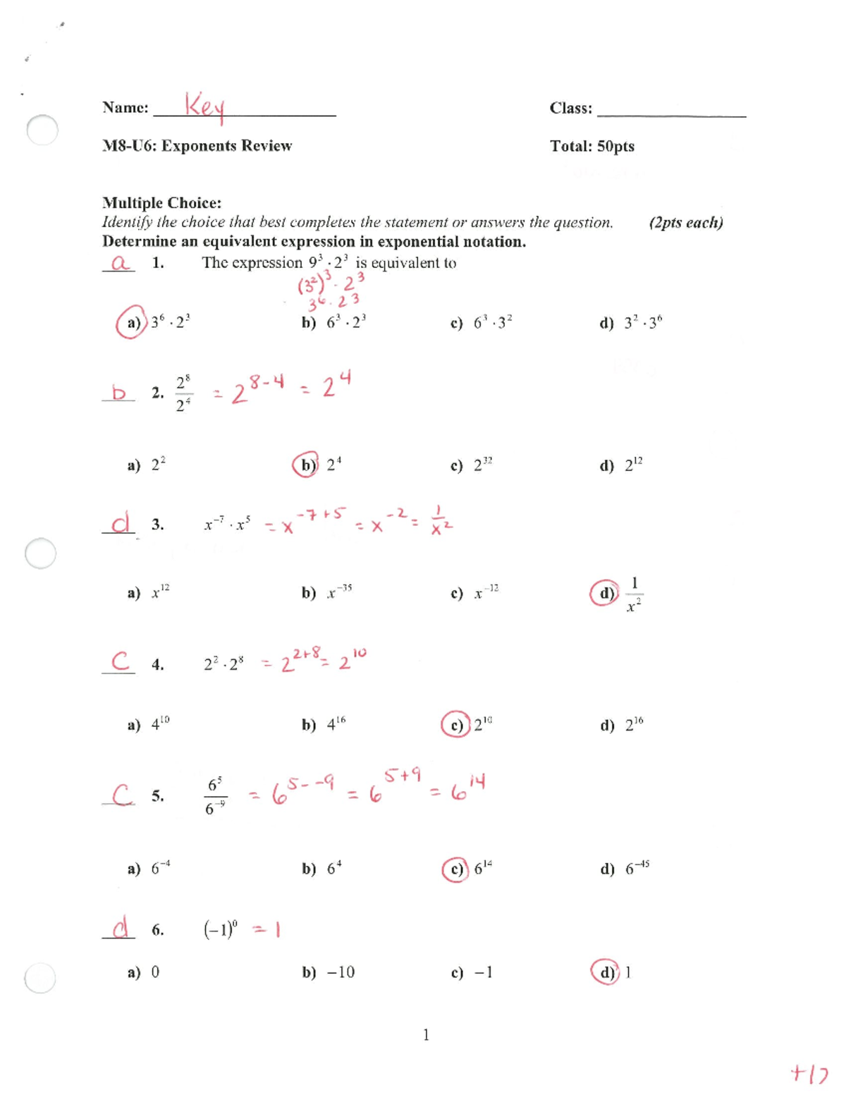 Udy Guide Answers Exponent Rules and Scientific Notation - Science 10 ...