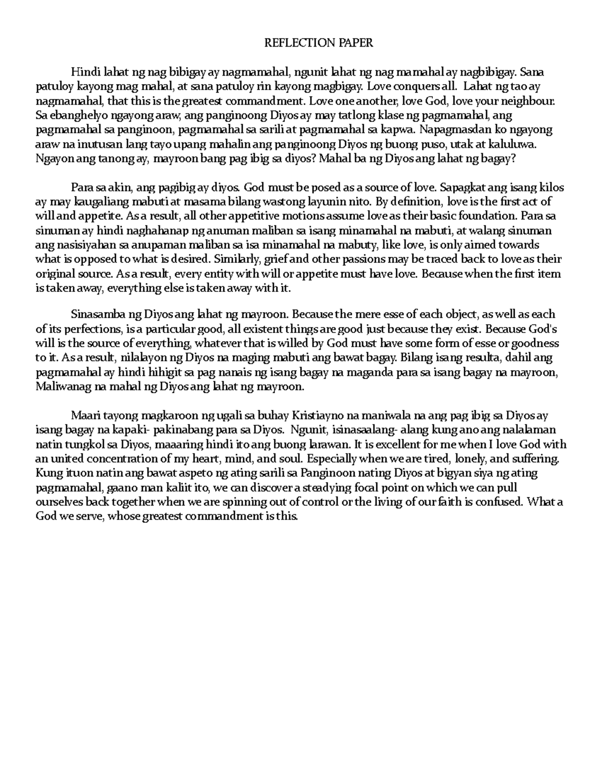 Reflection Paper - REFLECTION PAPER Hindi lahat ng nag bibigay ay ...