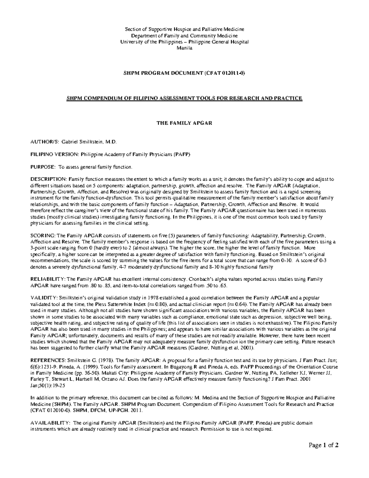 Apgar Description 1 - Page 1 of 2 Section of Supportive Hospice and ...