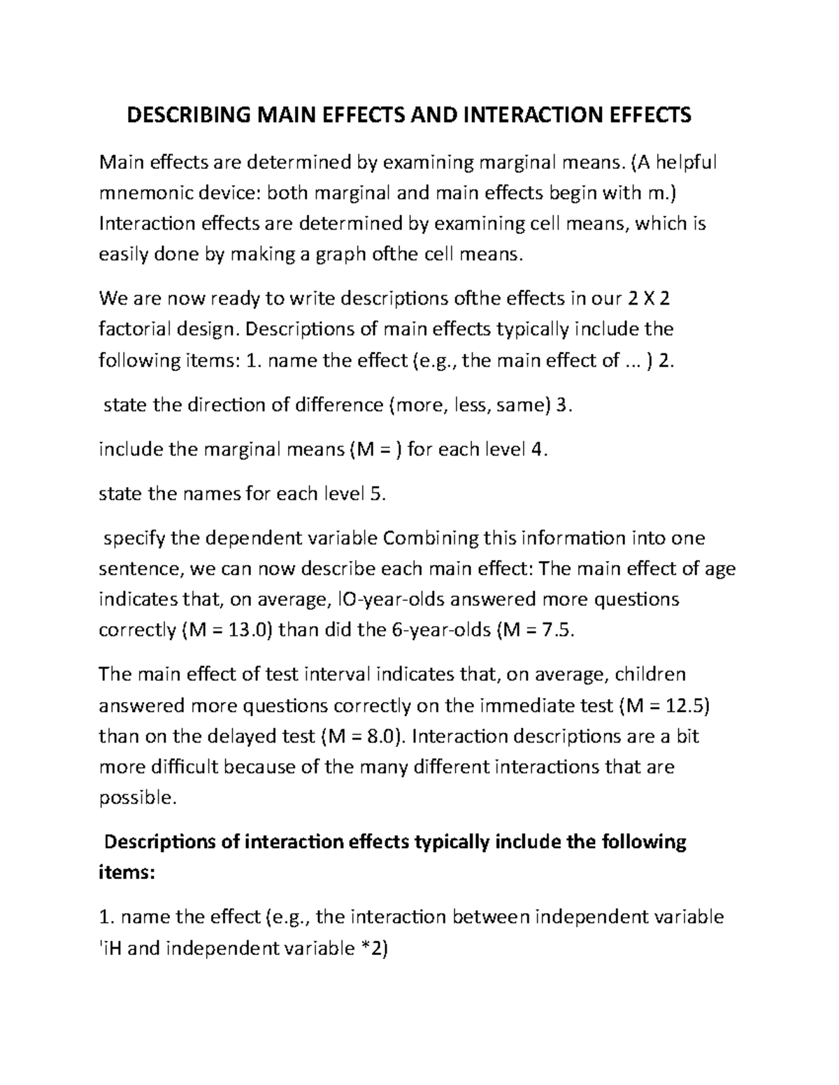 Describing MAIN Effects AND Interaction Effects - DESCRIBING MAIN EFFECTS AND INTERACTION ...