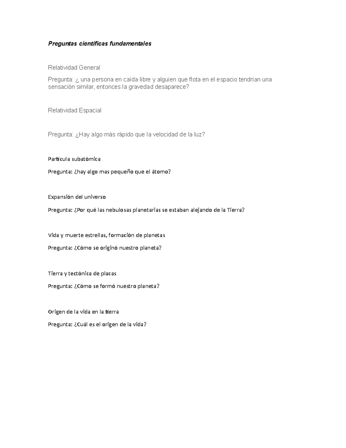 CORE Ciencias Linea DE Tiempo - Preguntas científicas fundamentales ...