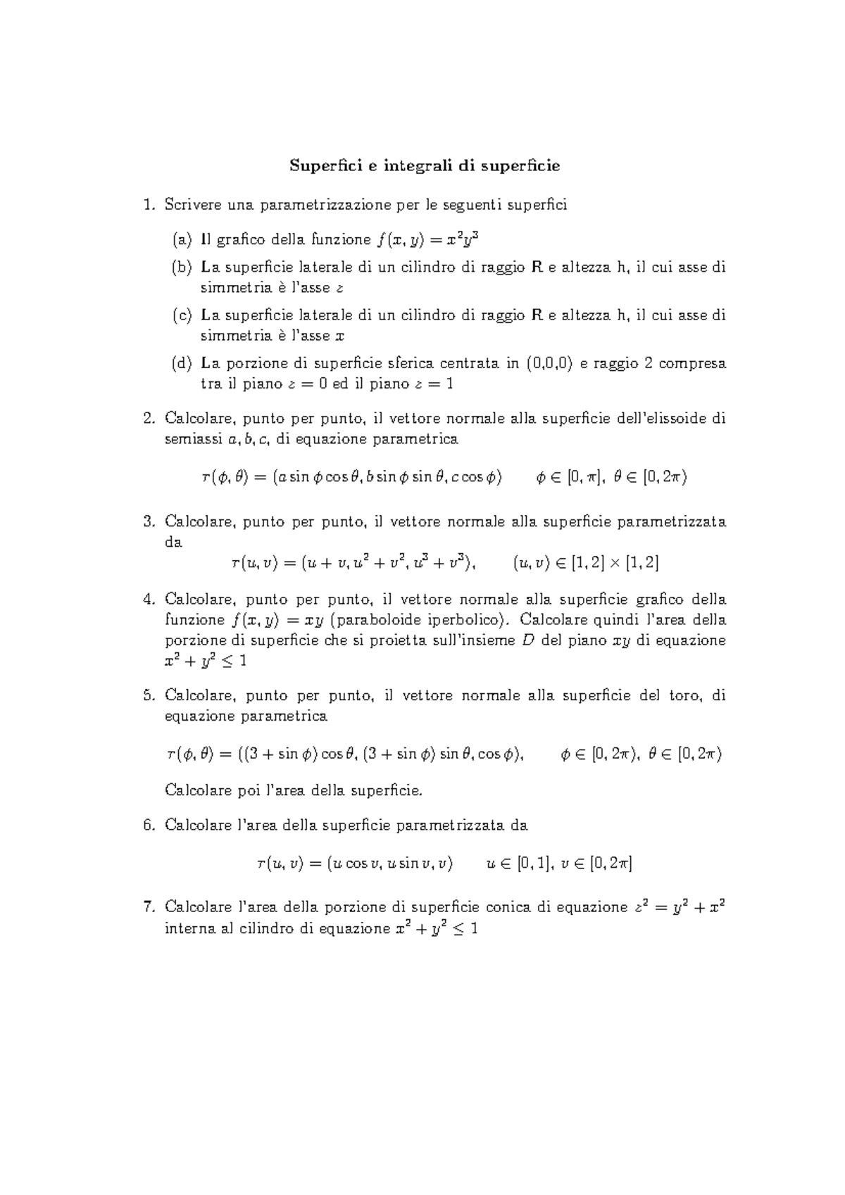 Esercizi su superfici e integrali di superficie con soluzioni - Analisi ...