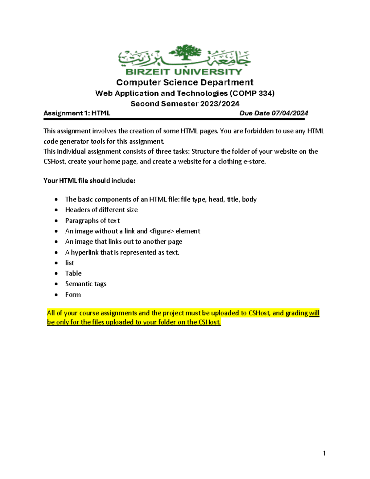 Comp334-Ass1-1232 - Computer Science Department Web Application and Technologies (COMP 334 ...