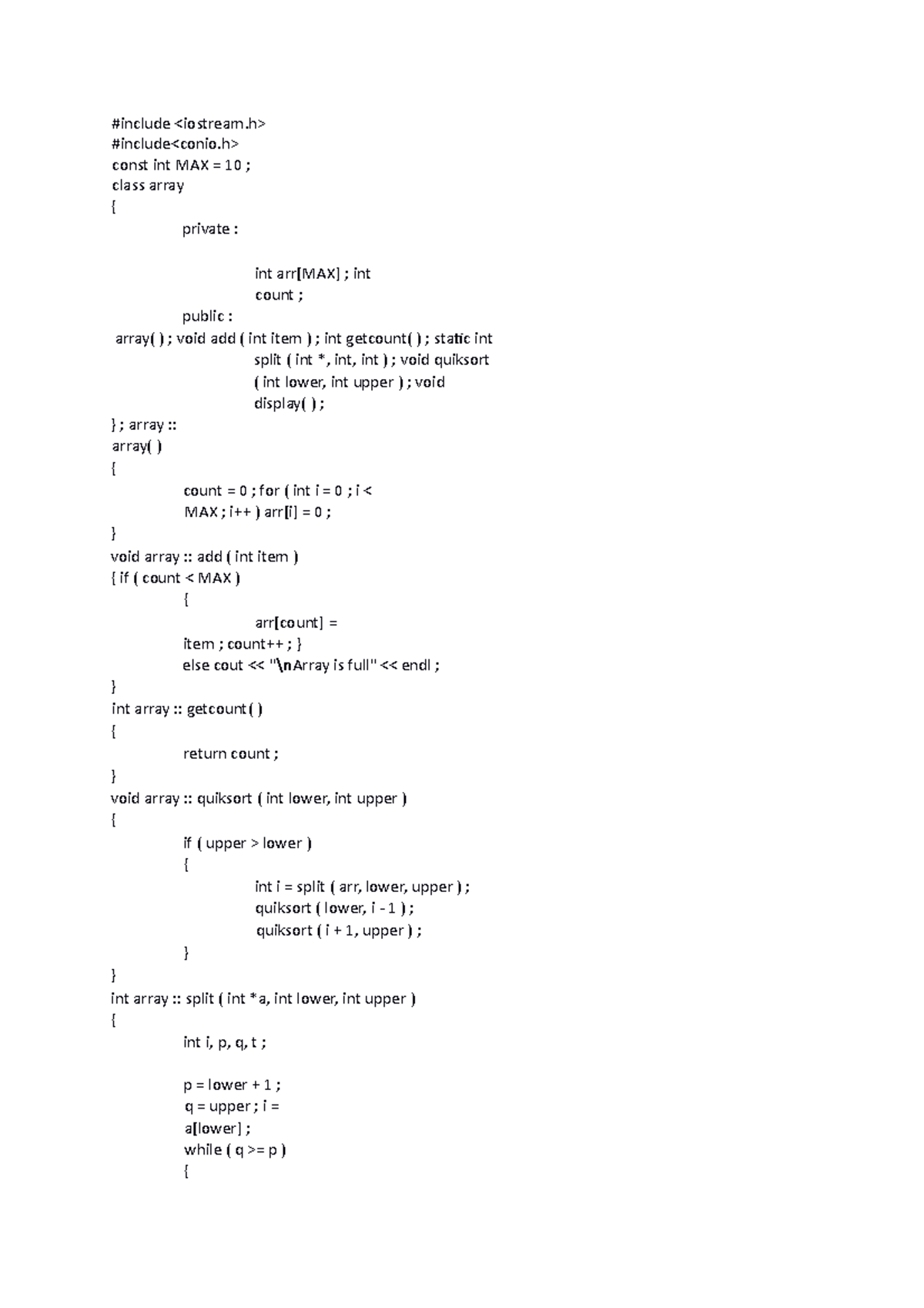 Chapter 2 - DO NOT OPEN HEHE! - #include #include const int MAX = 10 ; class array { private ...