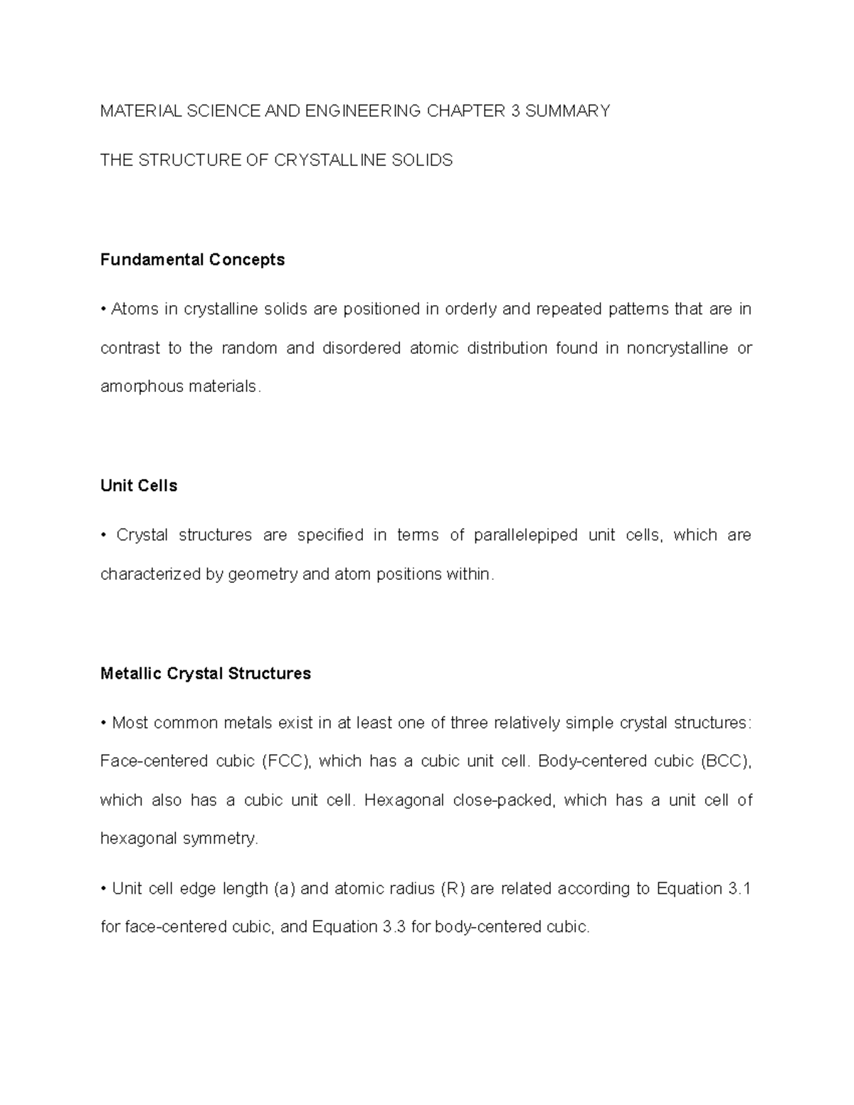 9. Material Science and Engineering Chapter 3 Summary - MATERIAL ...