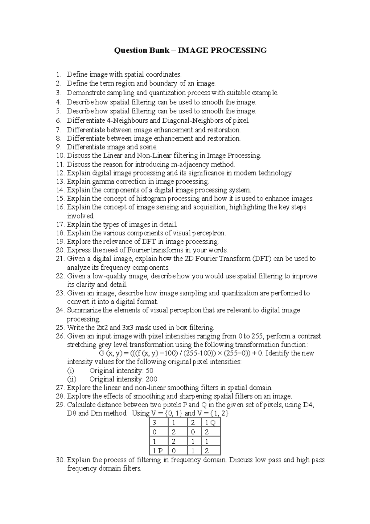 Question Bank - Image Processing - Question Bank – IMAGE PROCESSING 1 ...