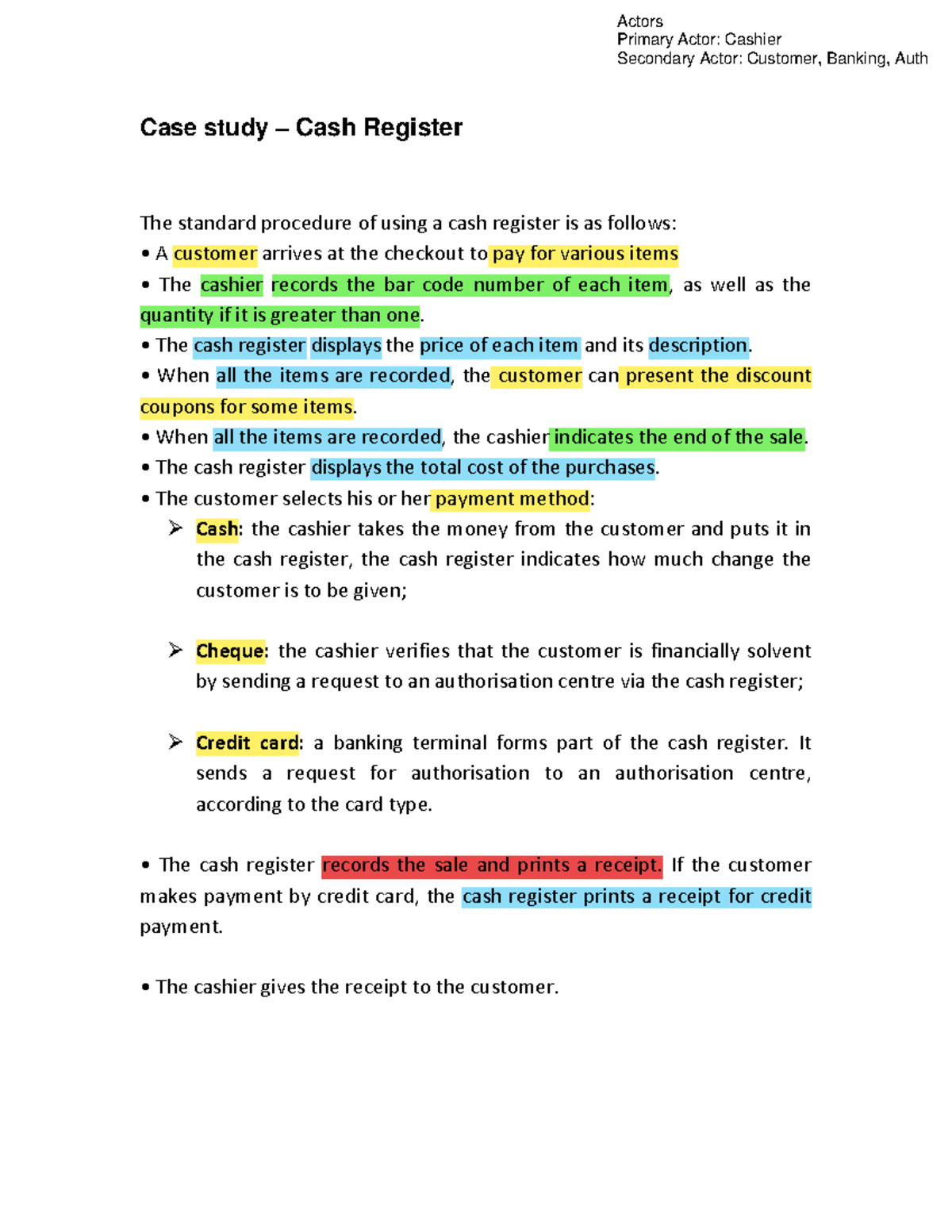 Cash-register - asdfsadfdas - Case study – Cash Register The standard ...