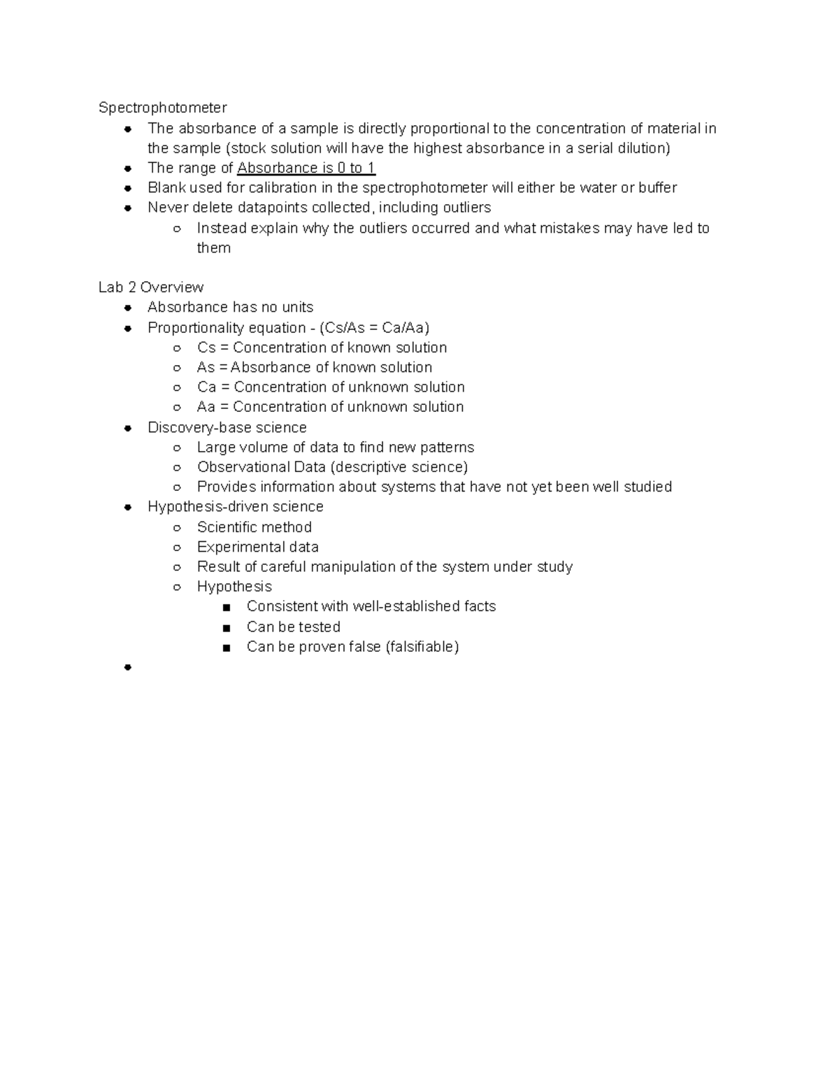 Lab Lecture #2 - Spectrophotometer The absorbance of a sample is ...
