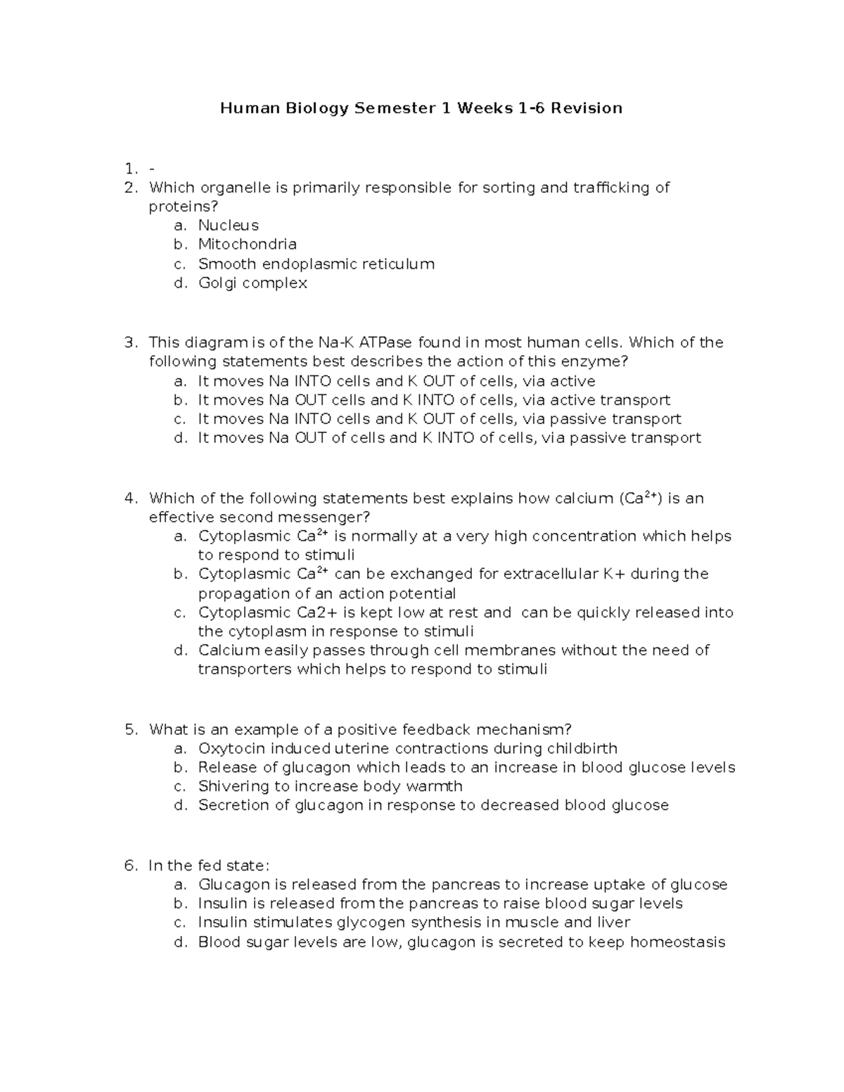 Revision questions no Answers - Human Biology Semester 1 Weeks 1-6 ...