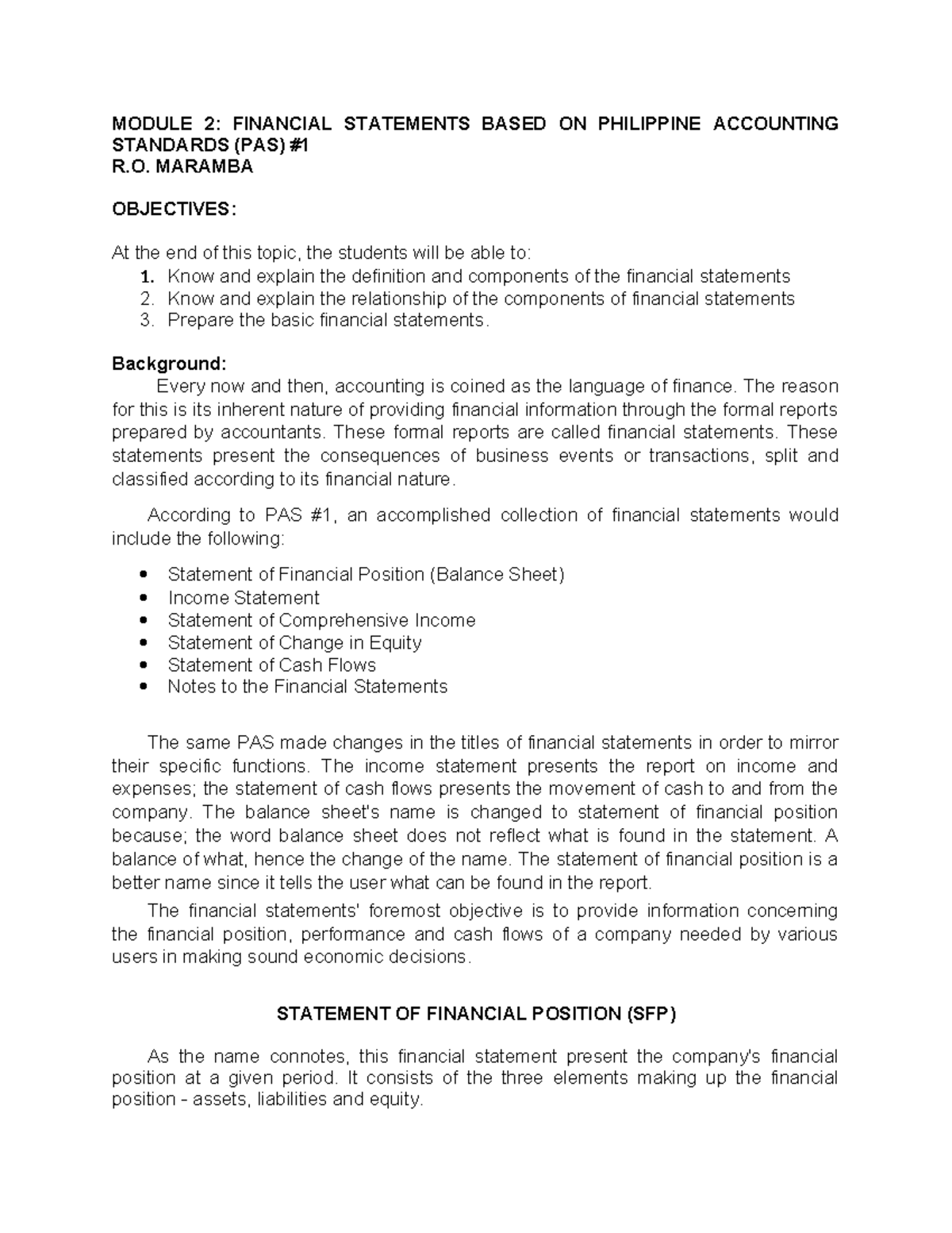 Module 2 - Lecture - MODULE 2: FINANCIAL STATEMENTS BASED ON PHILIPPINE ...