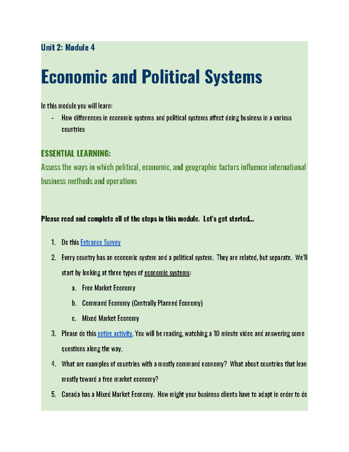 2-4 - Economic and Political Systems - Unit 2: Module 4 Economic and ...