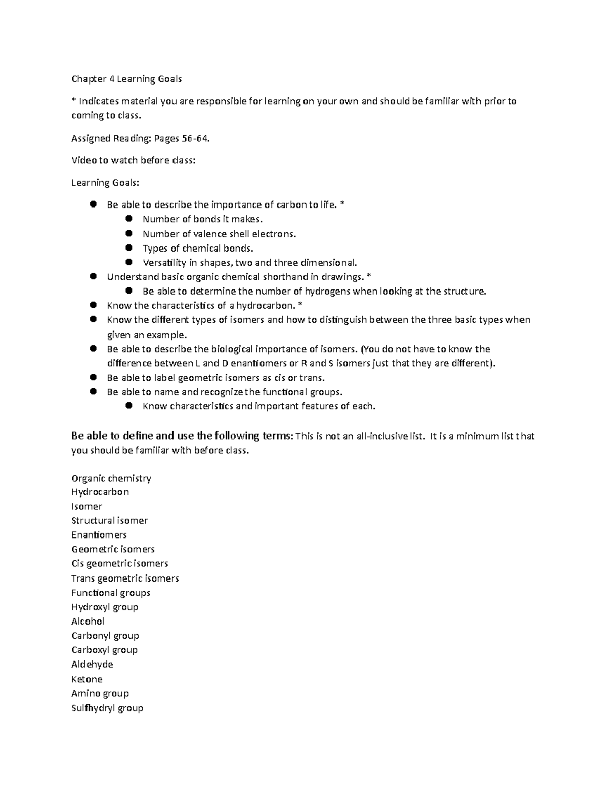 Chapter 4 Learning Objectives Chapter 4 Learning Goals Indicates