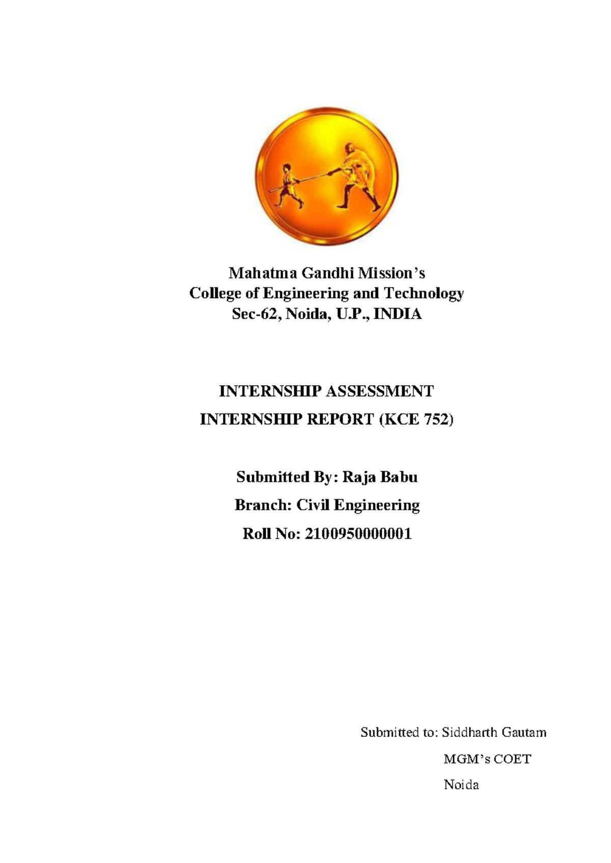 Internship Report Front Page - B.tech - Mahatma Gandhi Mission’s ...