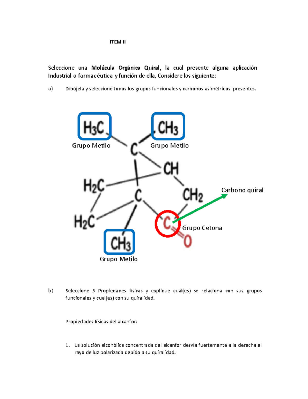Trabajo del Alcanfor - Quimica - ITEM II Seleccione una Molécula ...
