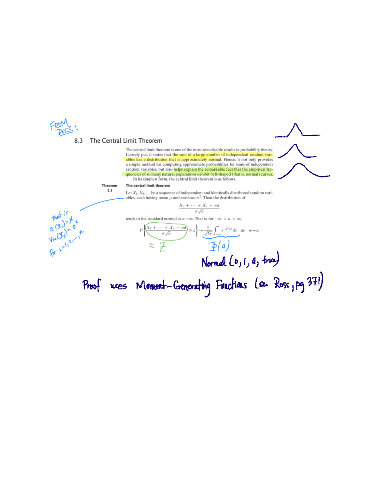 P21 (R 7-2). CLT, Moment-Generating Function, MGF Examples - A X Normal ...