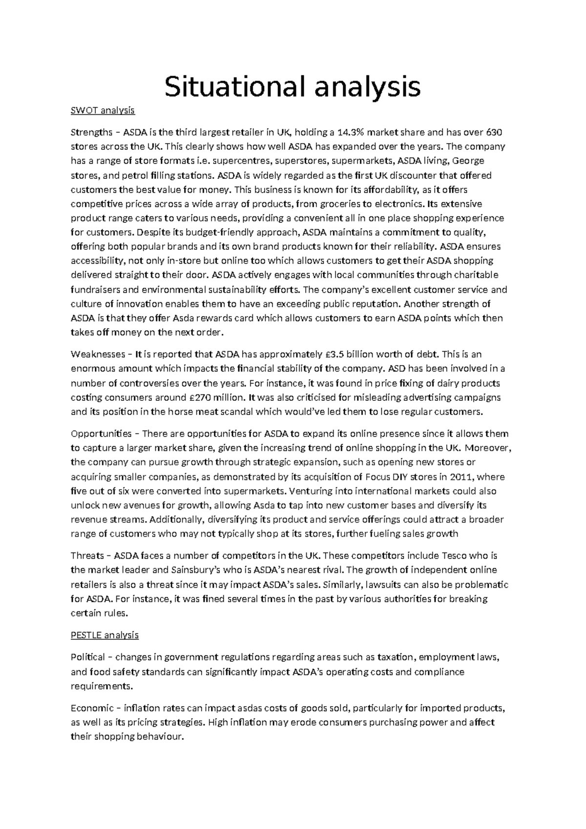 Situational analysis - jut some ntes - Situational analysis SWOT ...