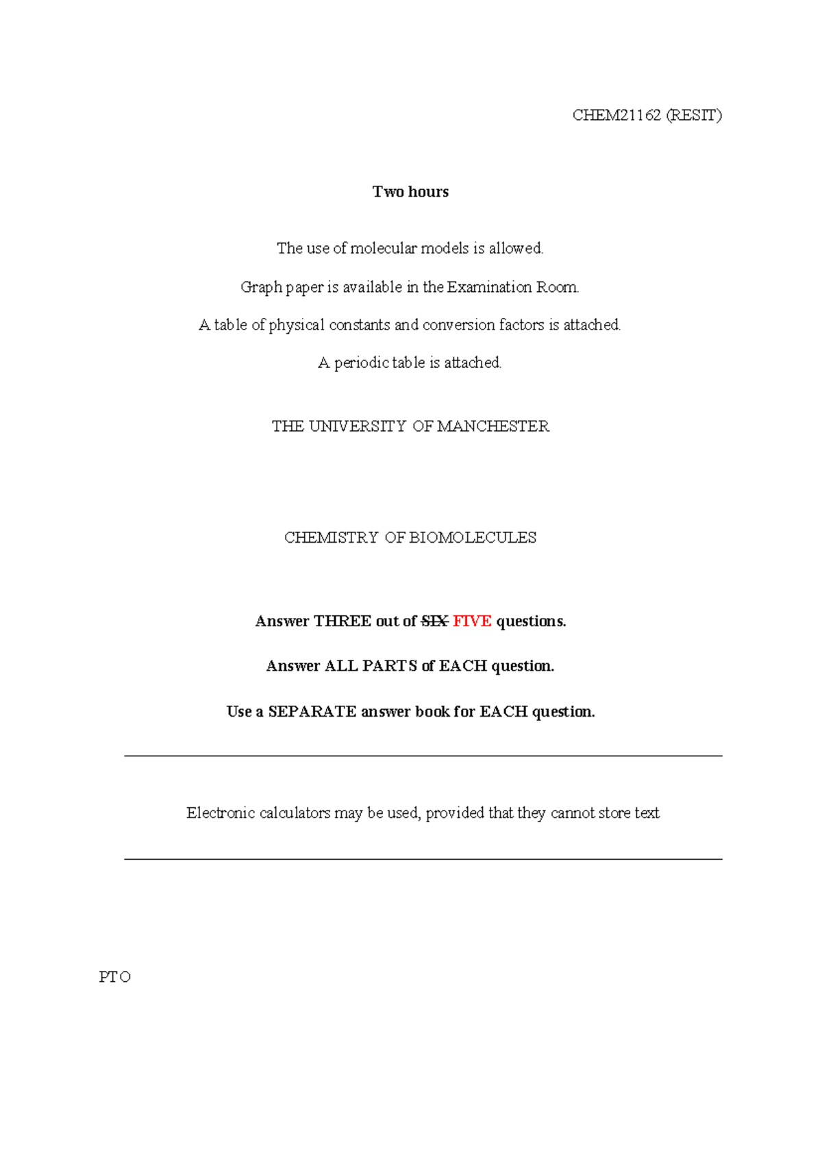 CHEM21162 (RESIT) - Chemistry of Biomolecules Exam Paper - CHEM21162 ...