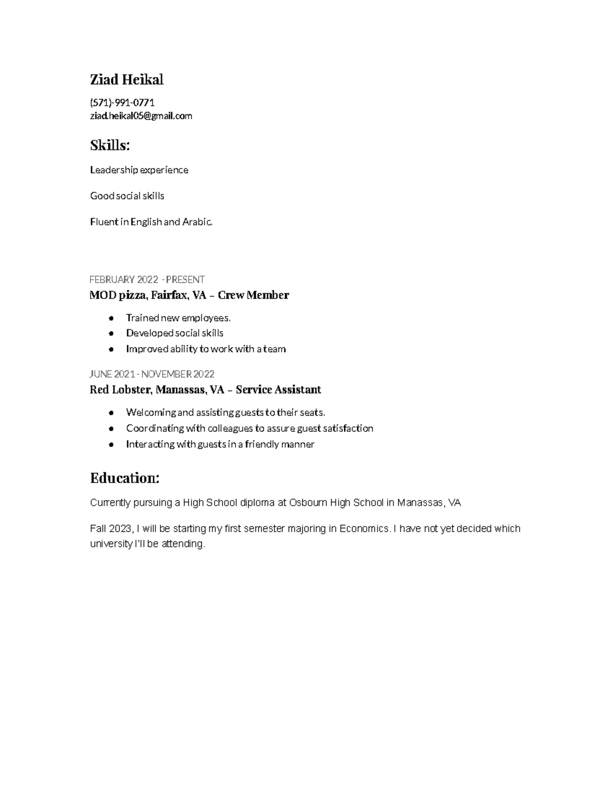 Ziad Heikal Resume - ok its about how i am i trying to get a well ...