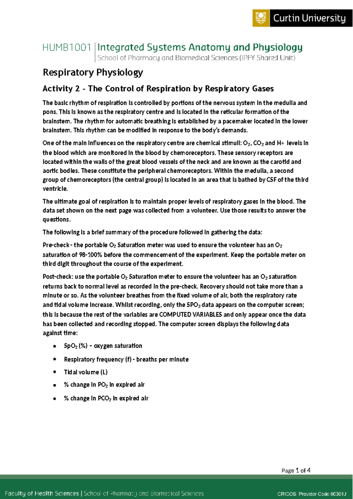 Mod 8 lab physiology 2 - Respiratory Physiology Activity 2 - The ...