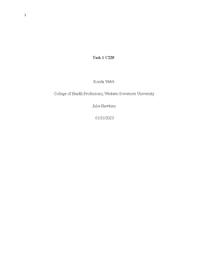 C228 V5 Task 1 Ronda Webb - Task 1 C Ronda Webb College of Health ...