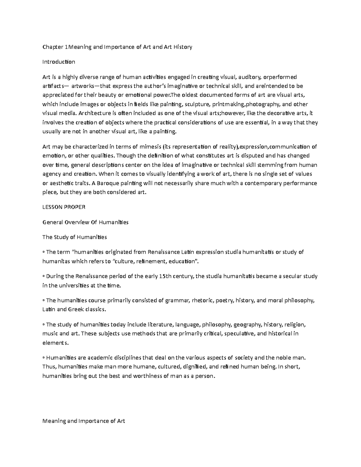 ART Appreciation - Modules for the 1st semester - Chapter 1Meaning and ...