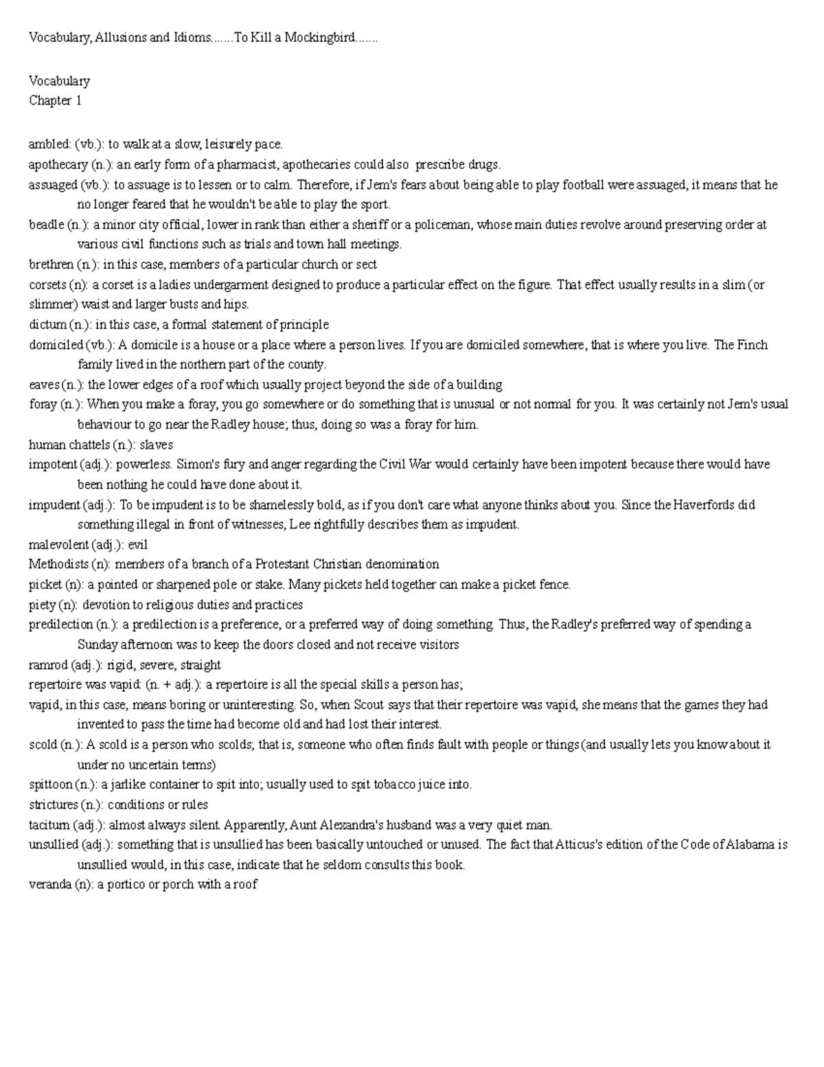 Douglas Biswas - e1l1 tkam vocab chapters 1 and 2 defined - Vocabulary ...