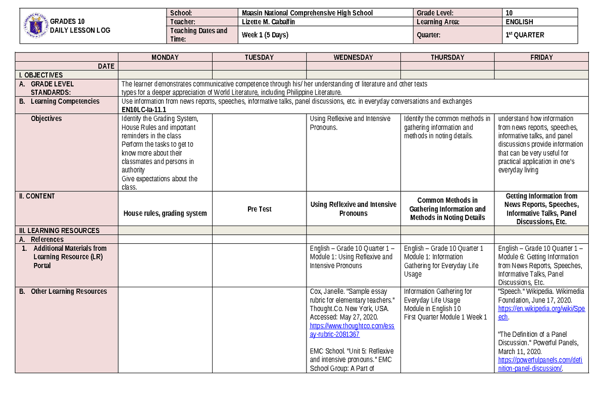 English 10 q1 w1 Use information from news reports, speeches ...