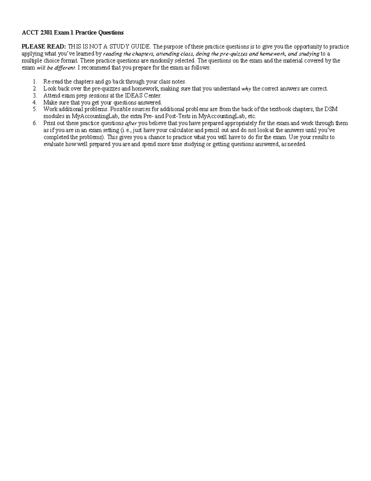 ACCT 2301 F18 Exam 1 practice questions - Warning: TT: undefined function: 22 ACCT 2301 Exam 1 ...