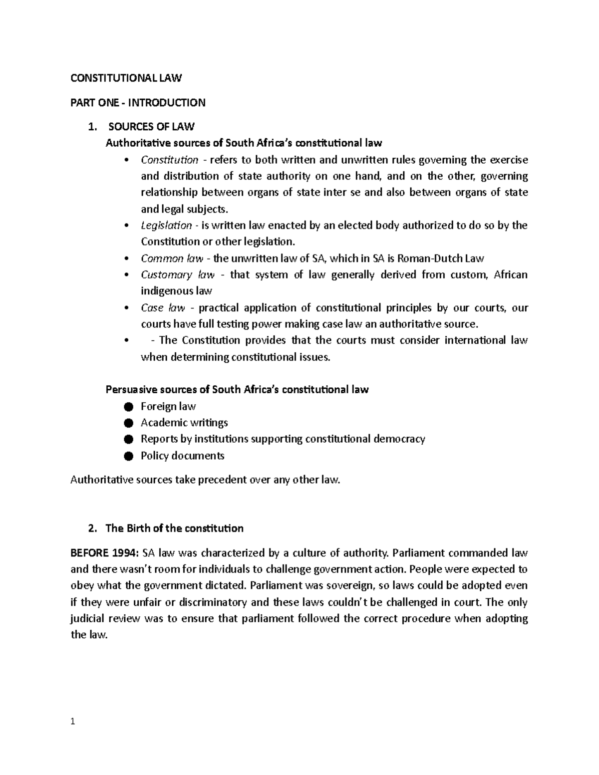 3. Constitutional law - CONSTITUTIONAL LAW PART ONE - INTRODUCTION 1 ...