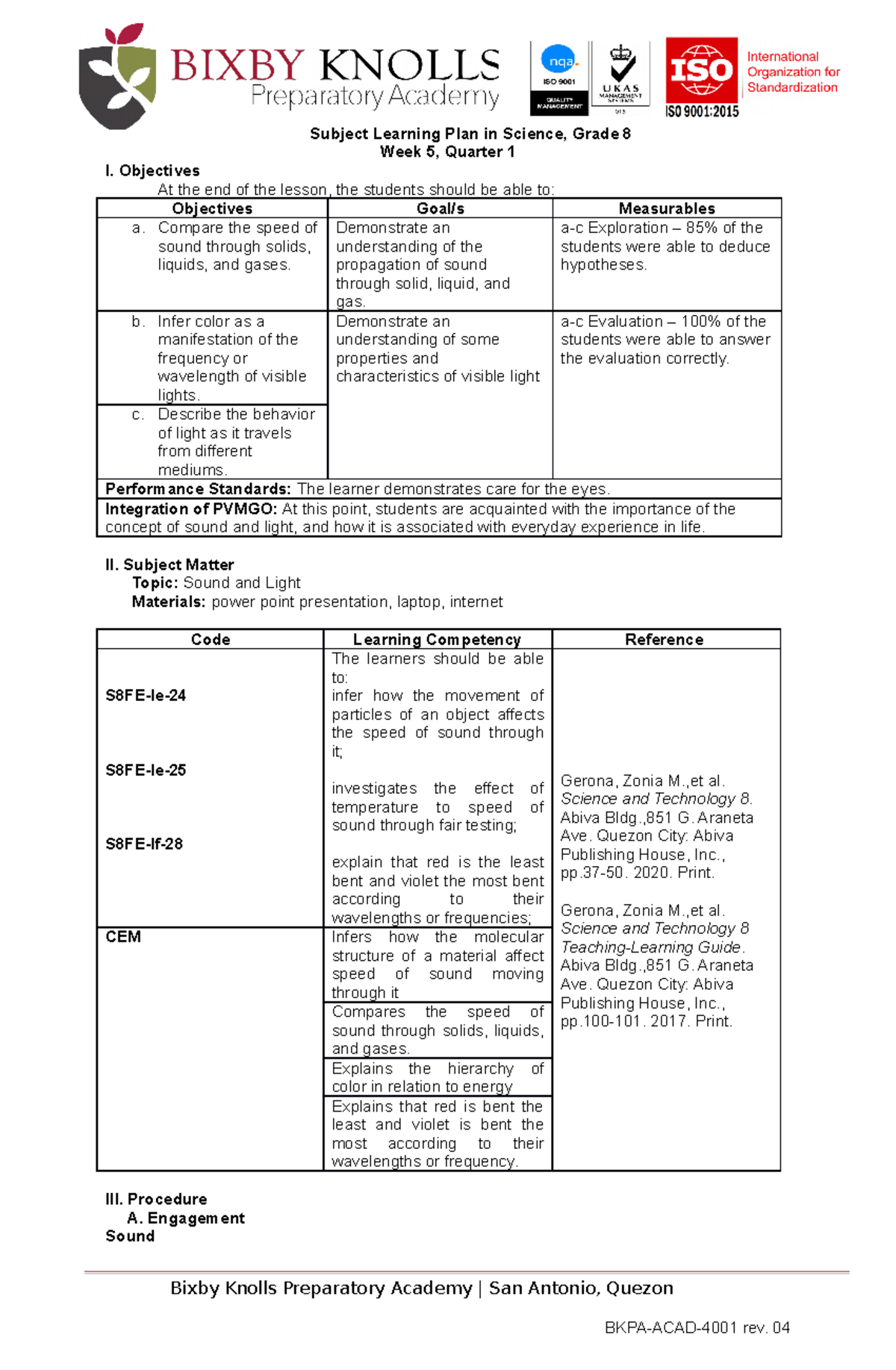 SCI8 Q1 W7 L4 Sounds - Lessons - Subject Learning Plan in Science ...