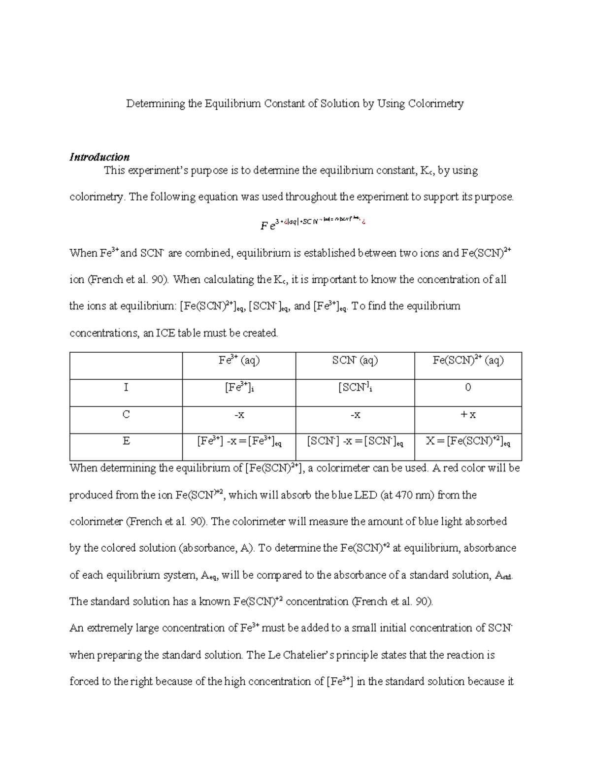 Experiment 15 (Grade A) - Determining the Equilibrium Constant of ...