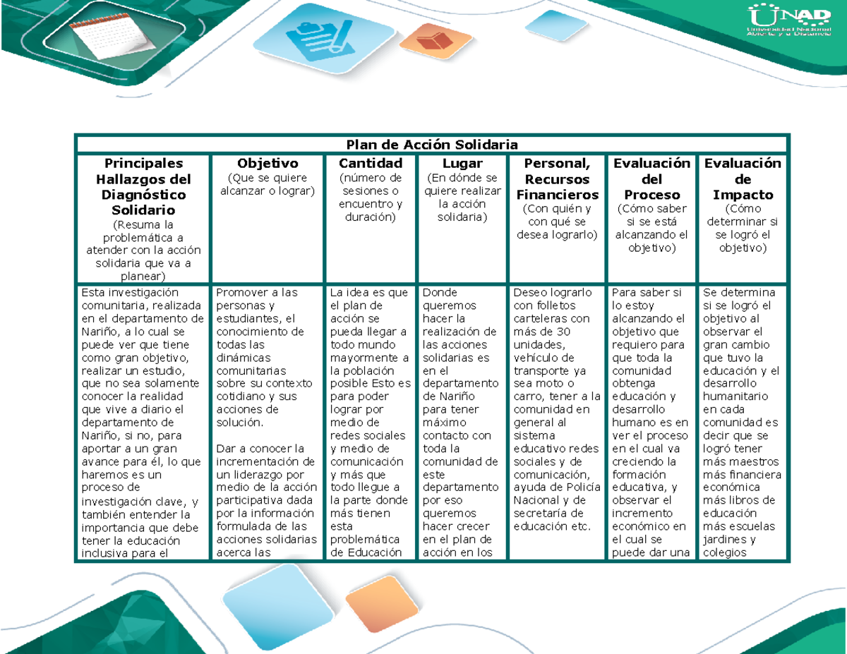 Anexo 1 - Ficha del Plan de Acción Solidaria (1) - Plan de Acción ...