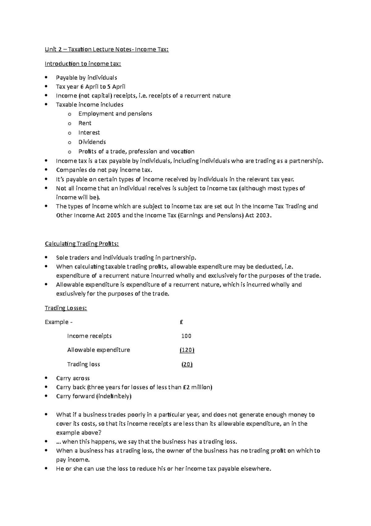 Unit 2 Lecture Notes - Unit 2 – Taxation Lecture Notes- Income Tax ...