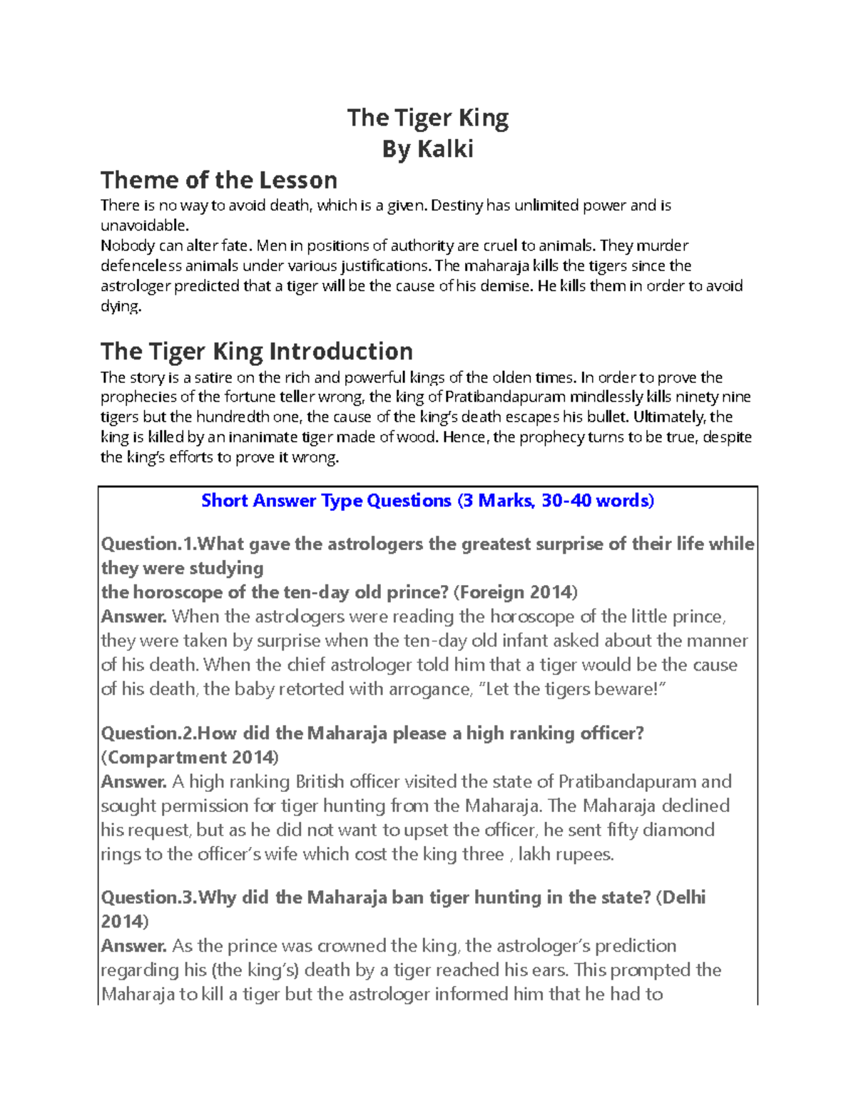 The Tiger King - Destiny has unlimited power and is unavoidable. Nobody ...