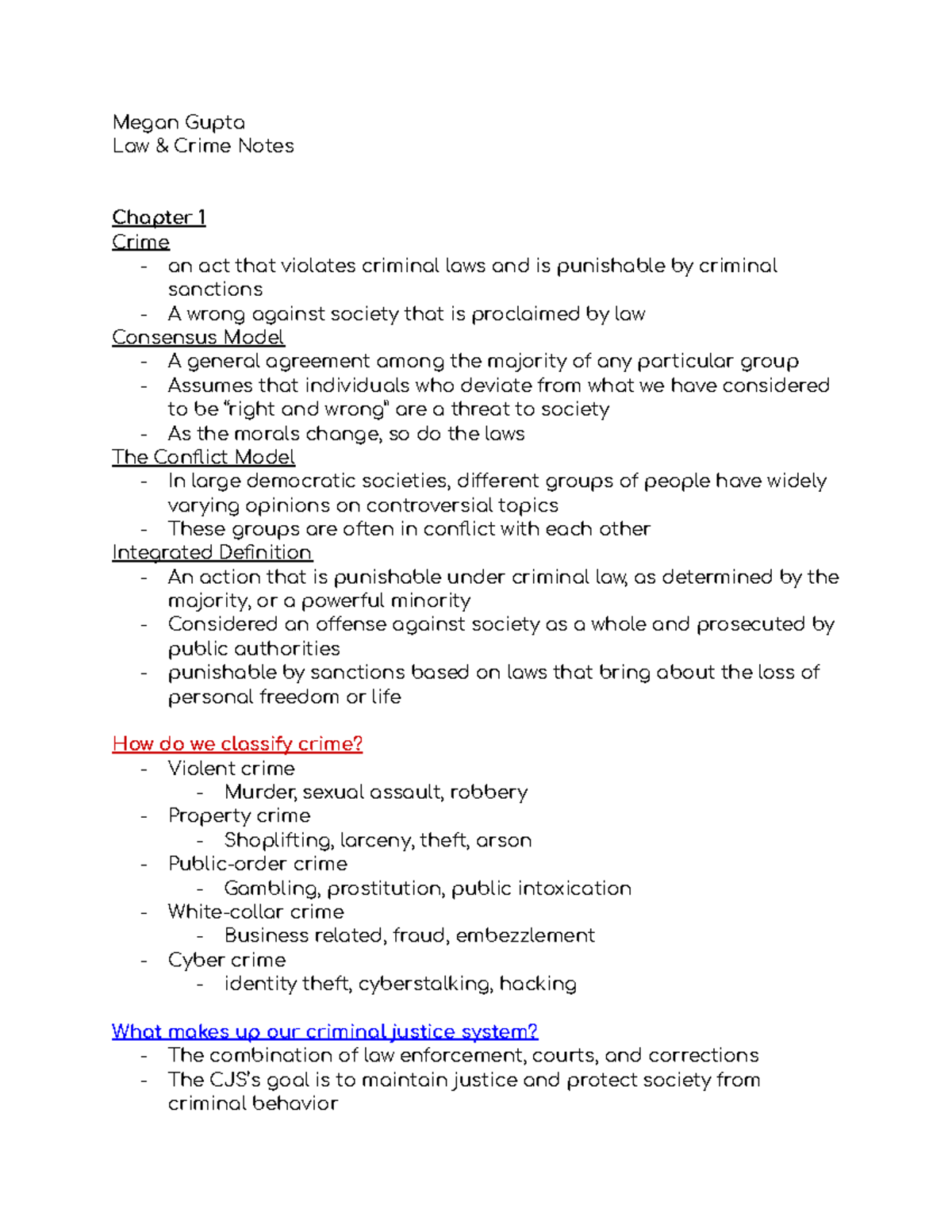 Law and Crime notes - Megan Gupta Law & Crime Notes Chapter 1 Crime ...
