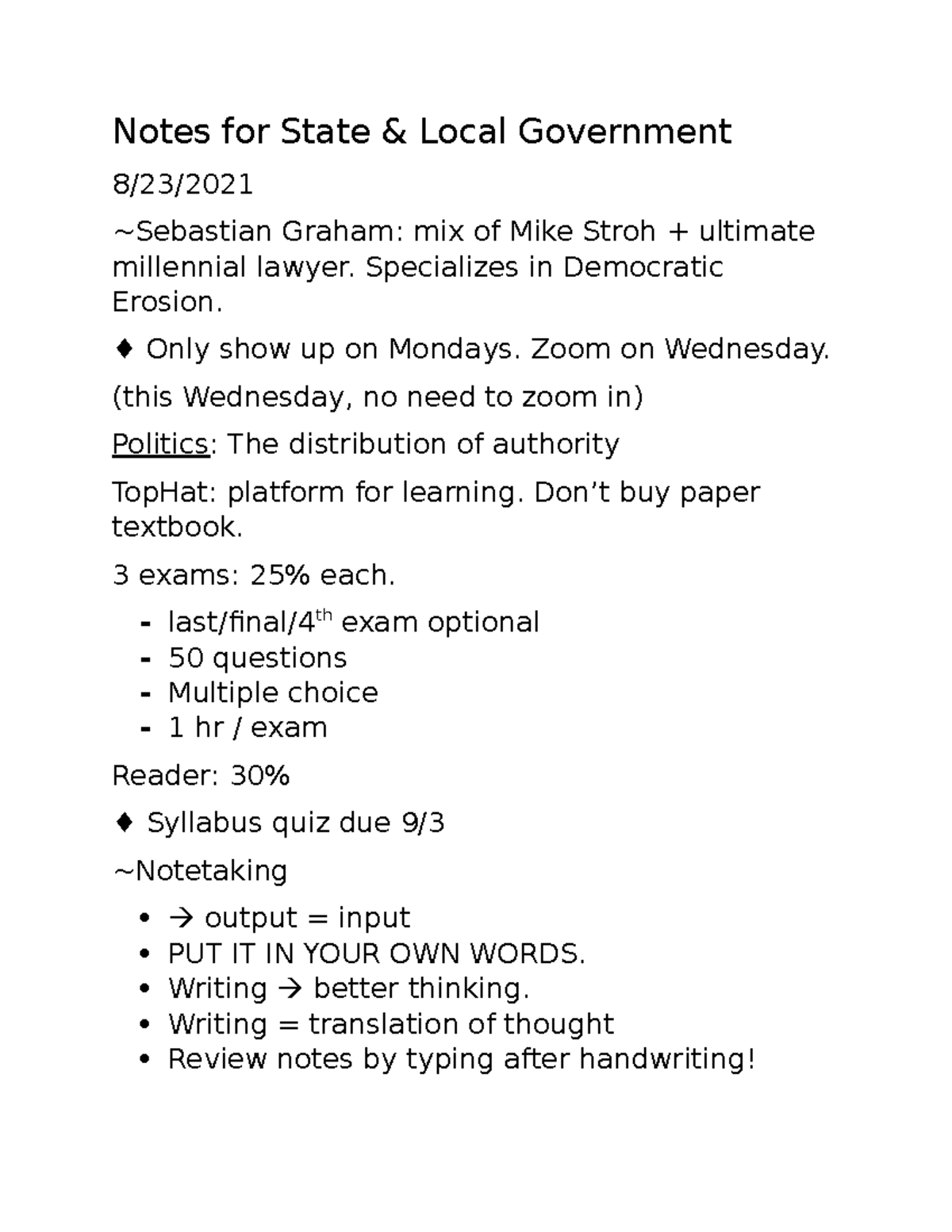 Notes.State and Local Gov - Notes for State & Local Government 8/23 ...