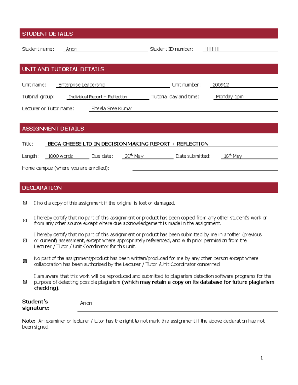 Bega Cheese Ltd Decision Making Report Reflection - Studocu