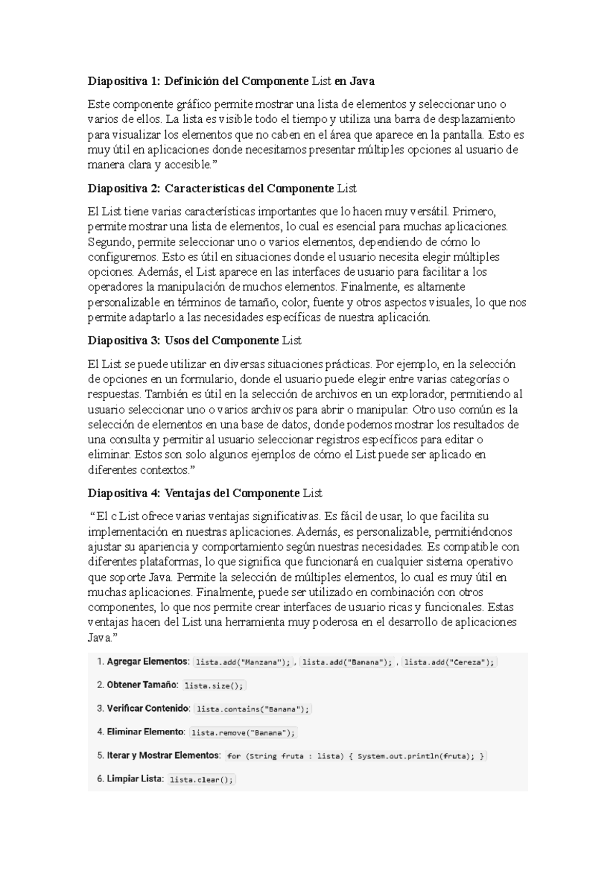 java componente list interfaz grafica - Diapositiva 1: Definición del ...
