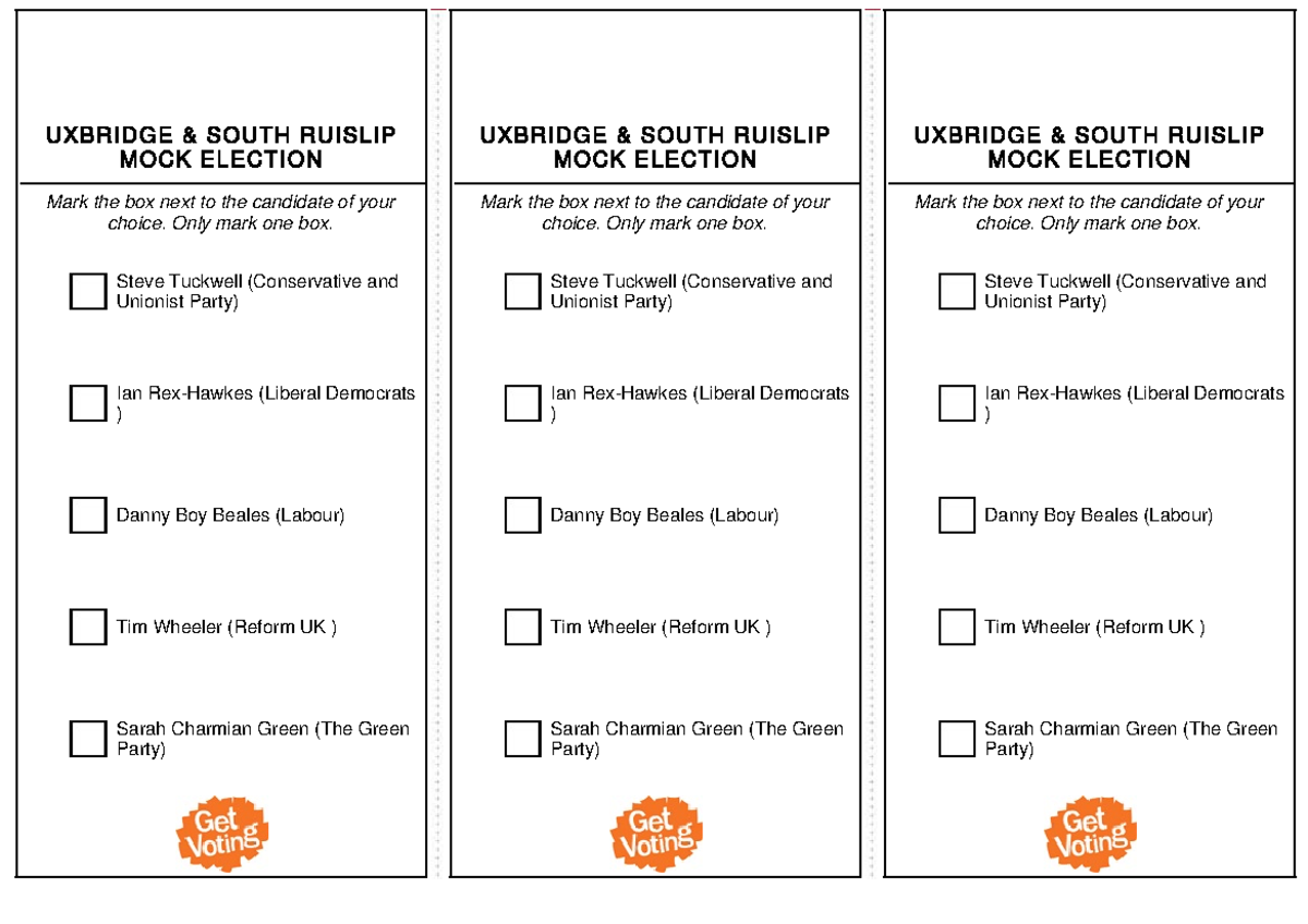 Ballot Paper - Uxbridge & South Ruislip MOCK Election - UXBRIDGE ...