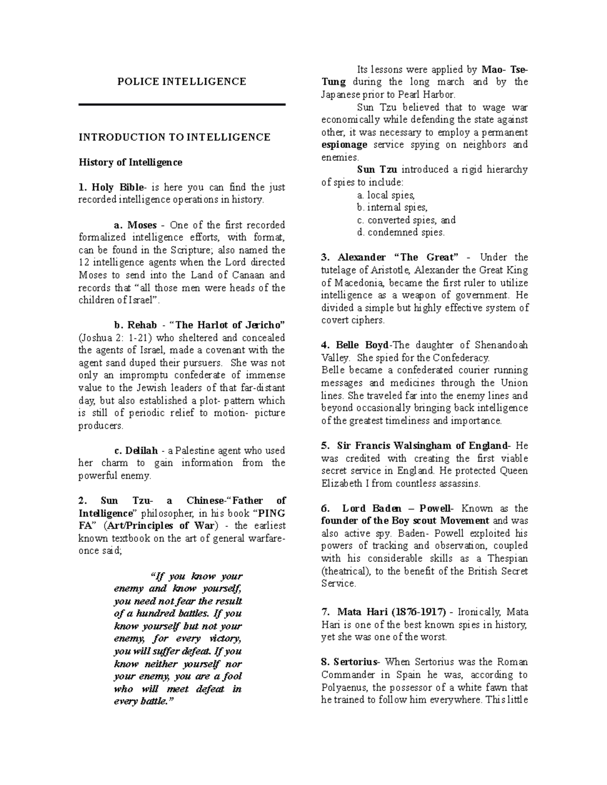 Notes-police-intel - Lecture notes 1234 - Criminology - BulSU - Studocu