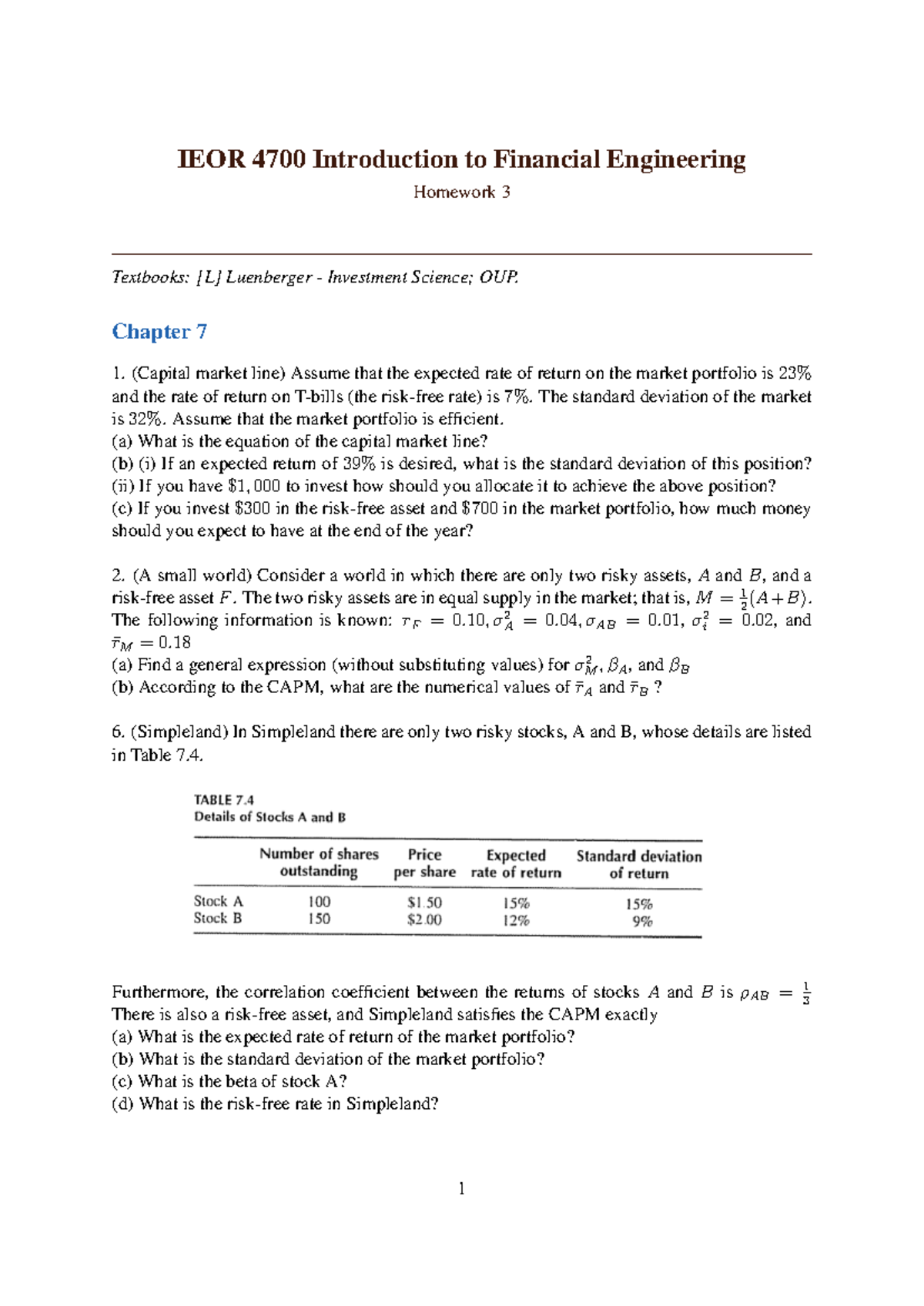 Homework 3 - 1111 - IEOR 4700 Introduction to Financial Engineering ...
