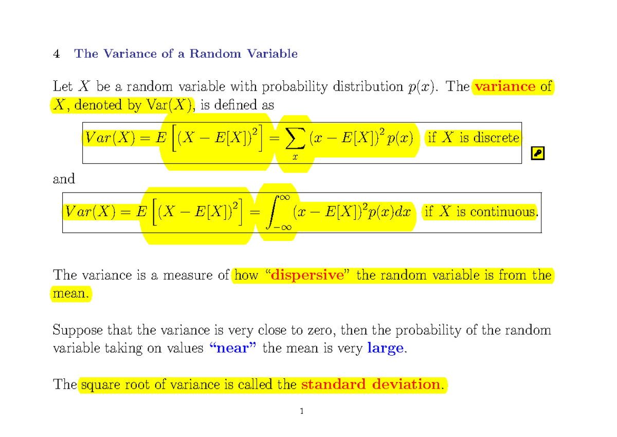 Part2-6 - Part 2 Probability and Distributions - 4 The Variance of a Random Variable Let X be a ...