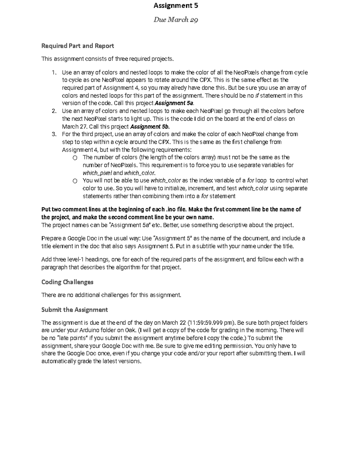 2018-03-29 Assignment 5 - Assignment 5 Due March 29 Required Part and ...