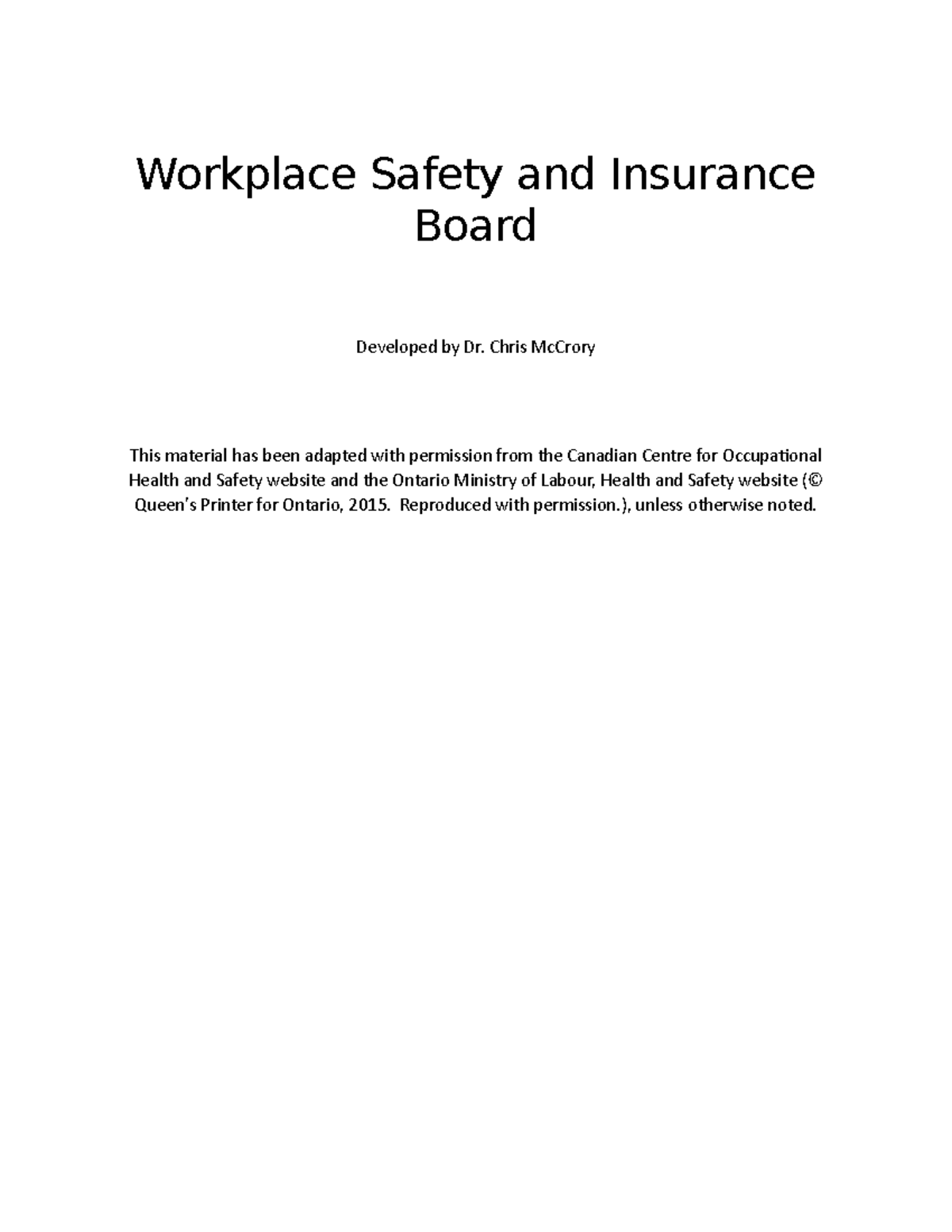 Module WSIB Final - Lecture notes 10 - Workplace Safety and Insurance ...