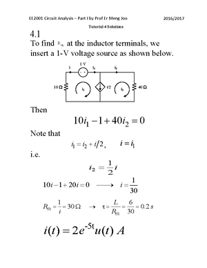 EE2001 Tutorial 2 - EE2001 Circ uit Analysis 1 EE2001 Circuit Analysis Tutorial 2 Use mesh ...