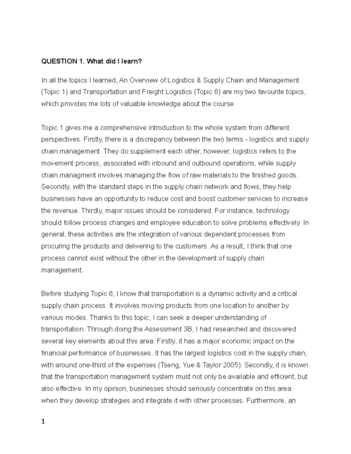 Individual Reflection - QUESTION 1. What did I learn? In all the topics ...