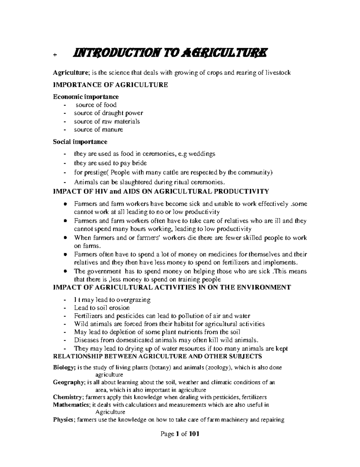 Agriculture Notes Form 1-3 - + Introduction to Agriculture Agriculture ...