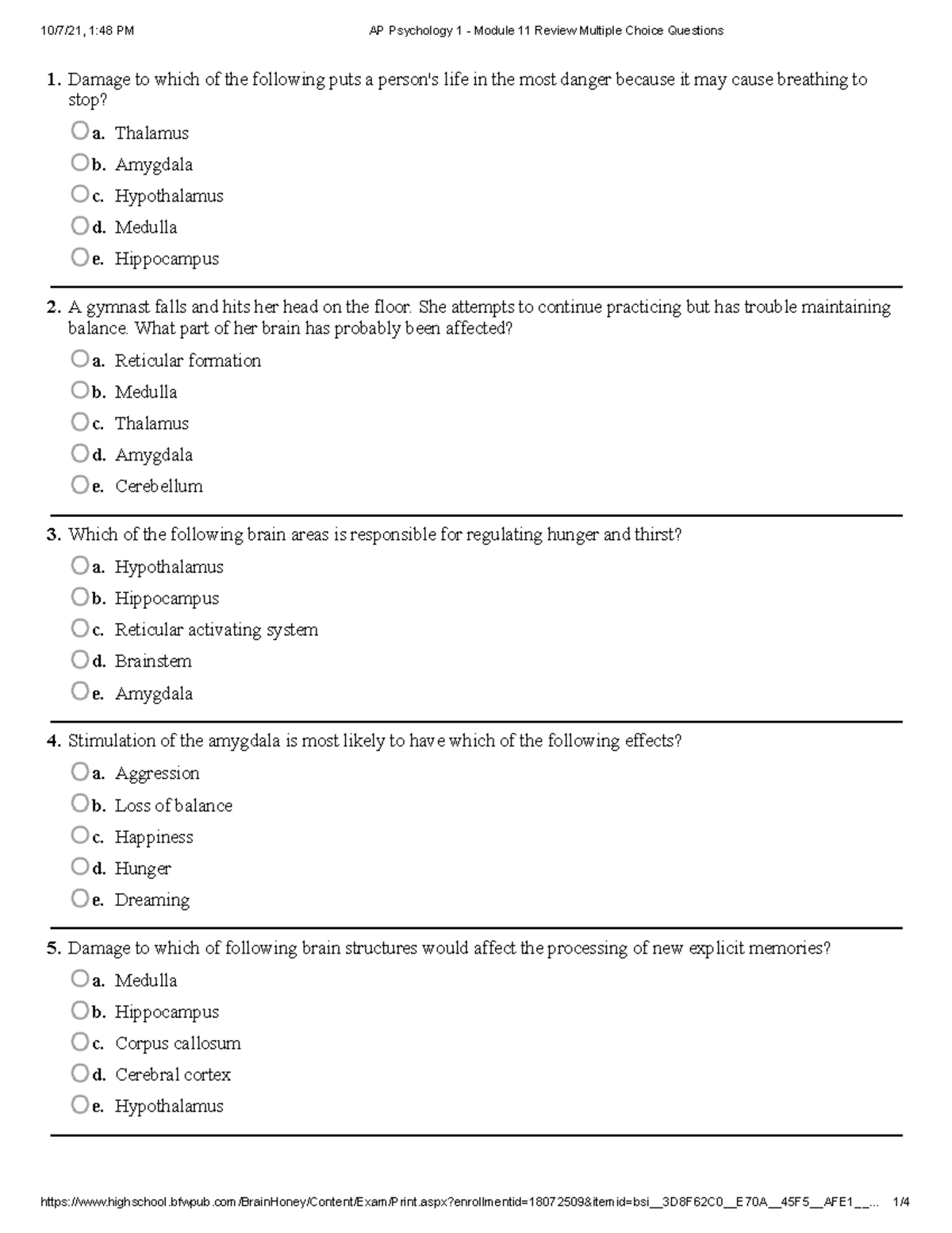 AP Psychology 1 - Module 11 Review Multiple Choice Questions - 1 ...