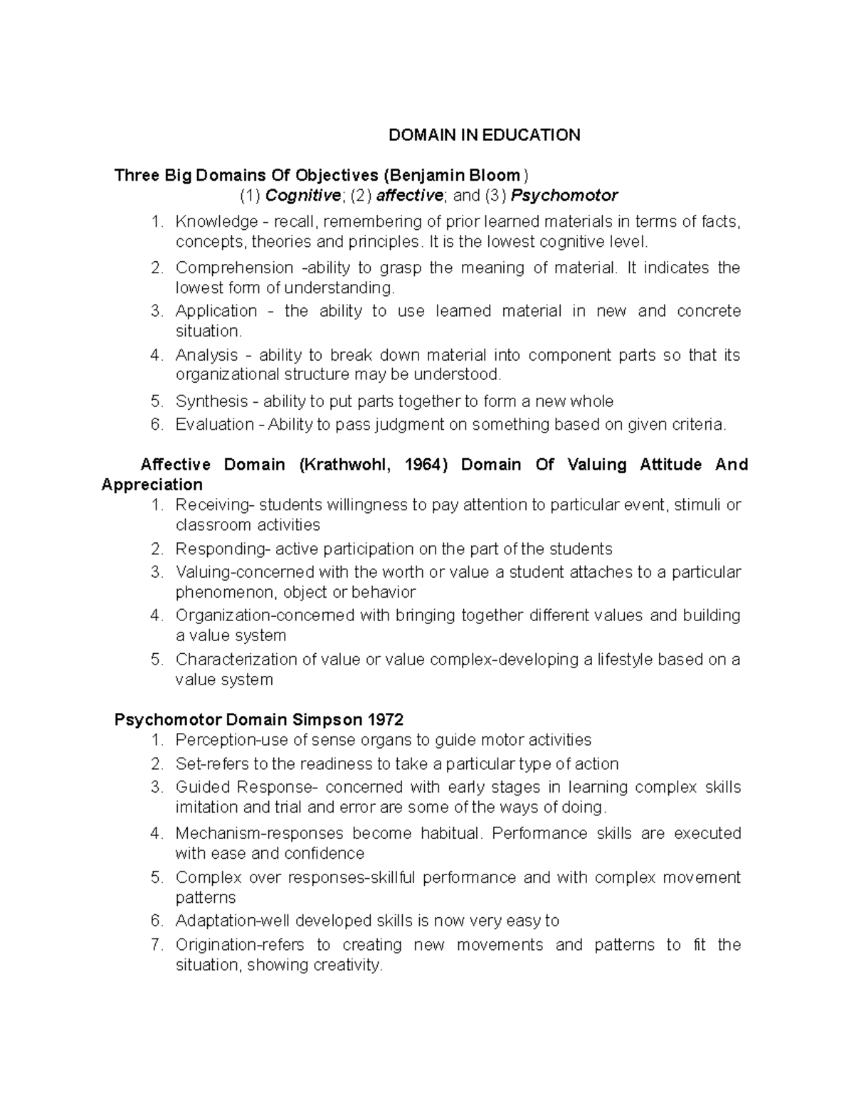 Domain in Education - DOMAIN IN EDUCATION Three Big Domains Of ...